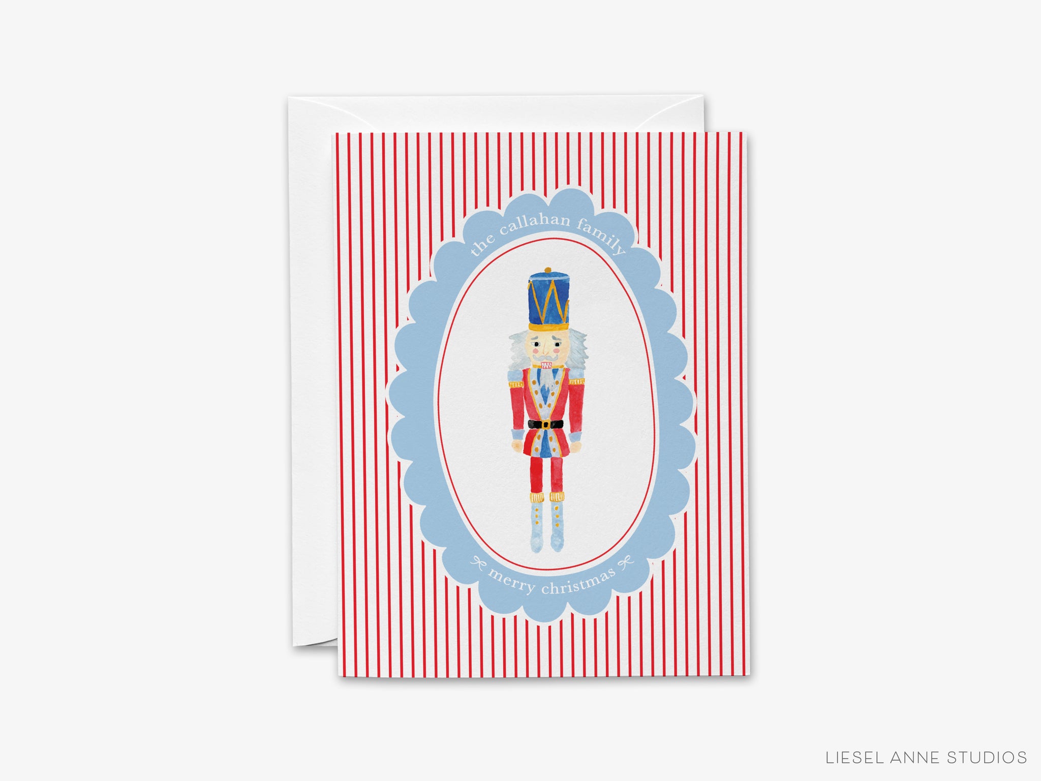 Personalized Nutcracker Red Stripe Christmas Cards | Liesel Anne Studios