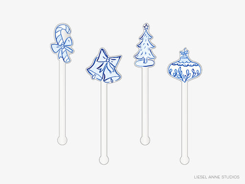 Blue and White Christmas Acrylic Drink Stir Sticks | Liesel Anne Studios