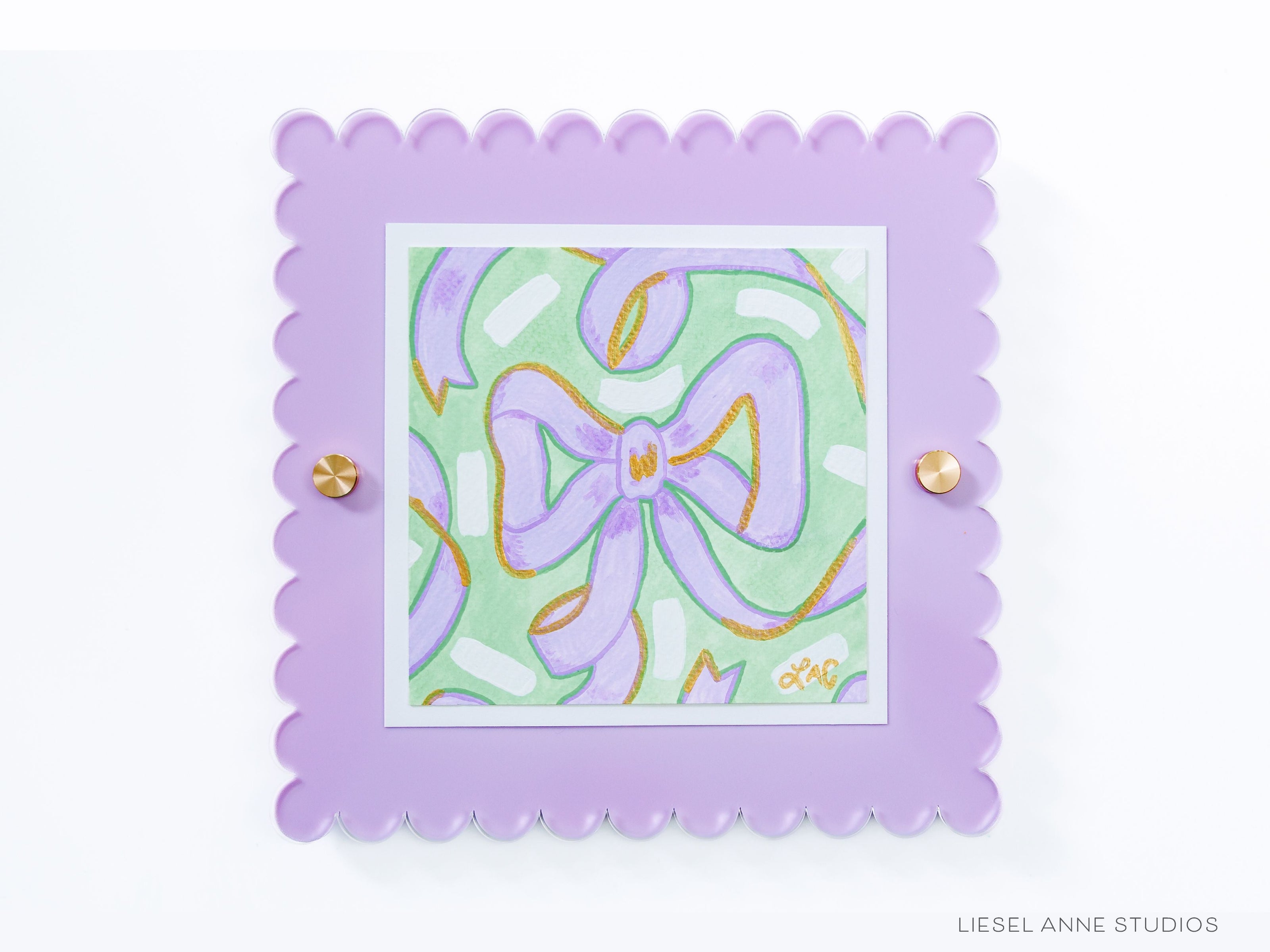 Golden Bows Green & Lavender 01 [Original Artwork + Lavender Scalloped ...