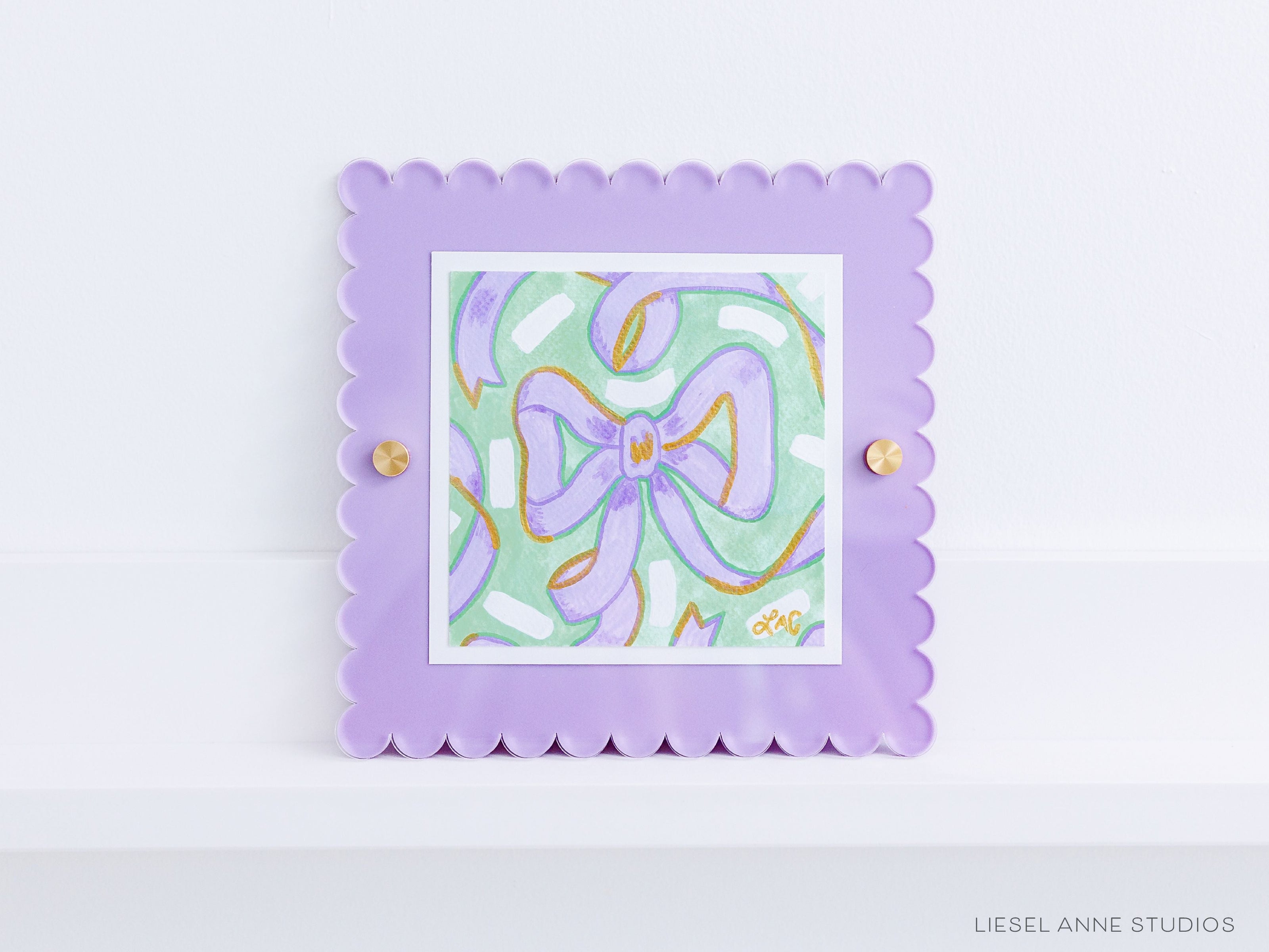 Golden Bows Green & Lavender 01 [Original Artwork + Lavender Scalloped ...