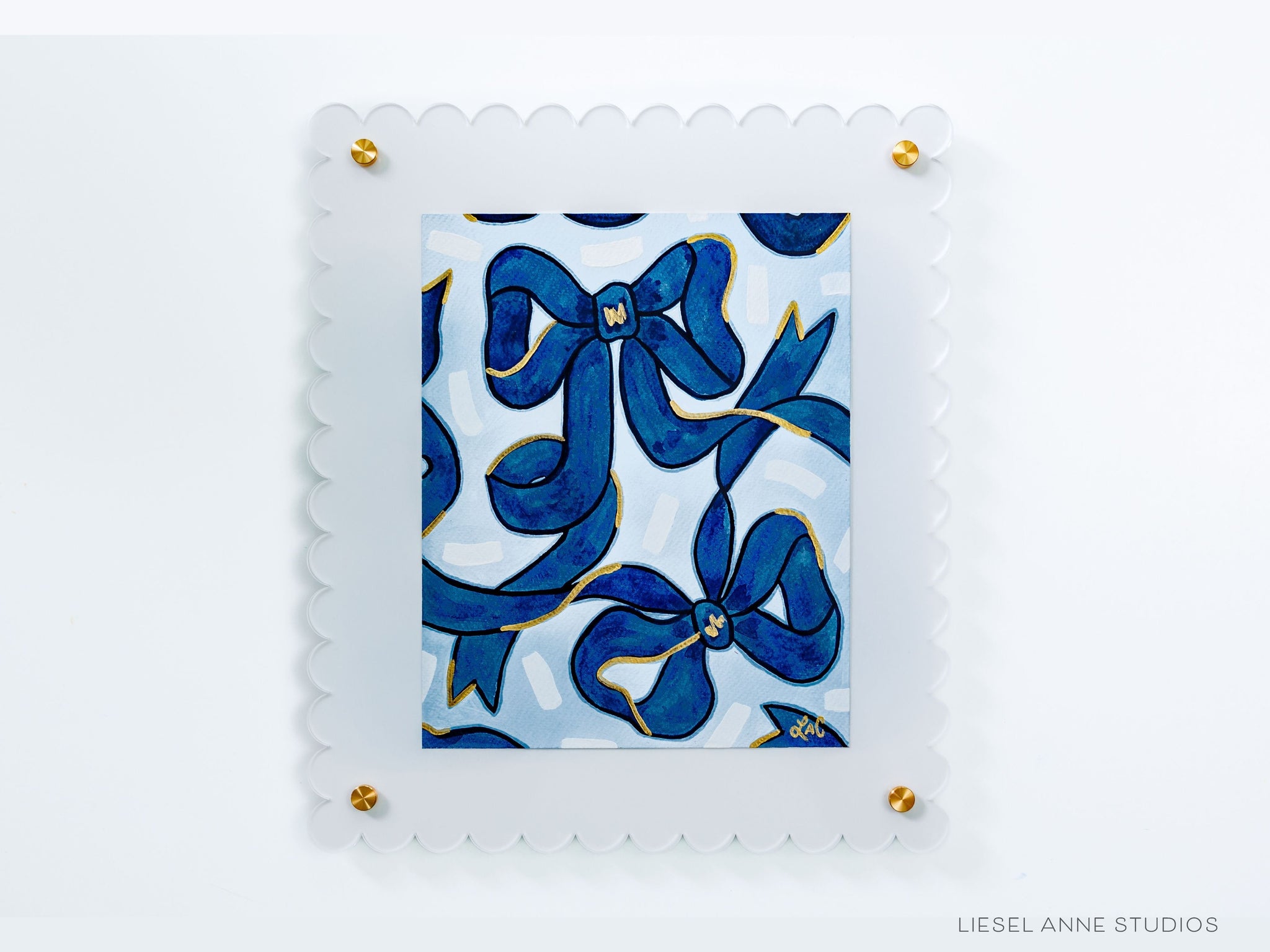 Light Blue & Navy Golden Bows Art Print [8x10] | Liesel Anne Studios