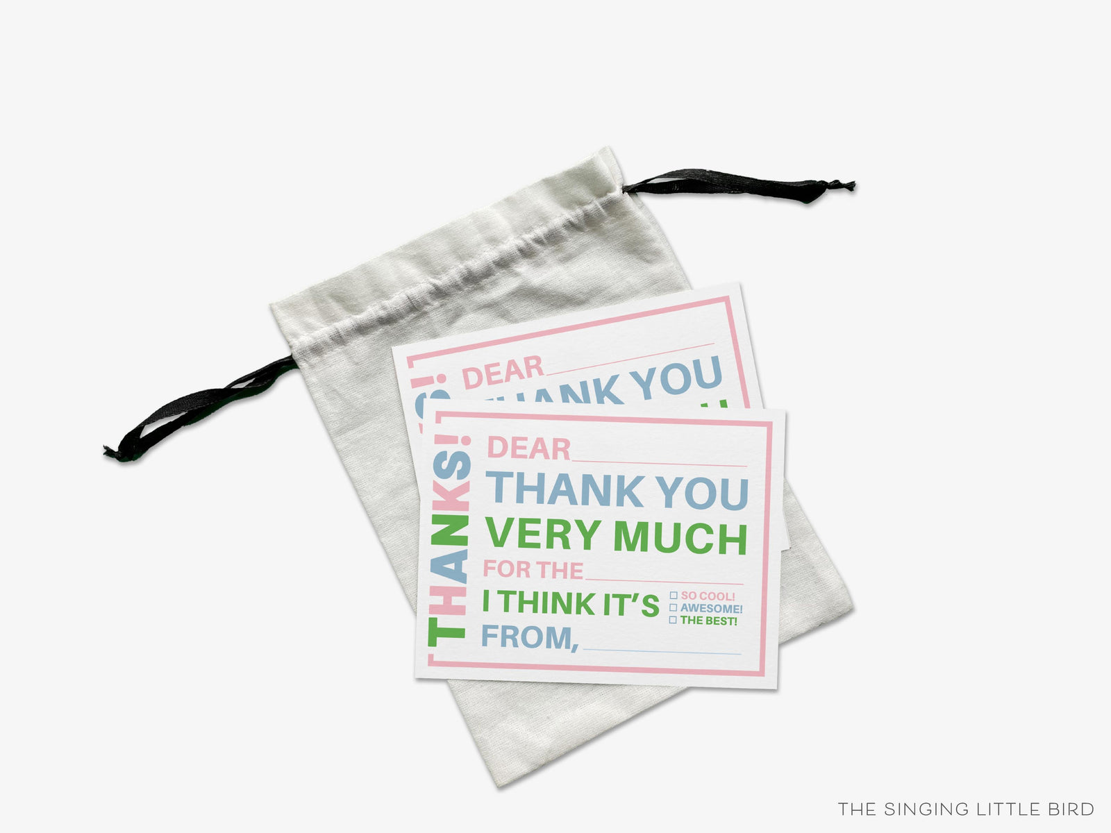 Kids Pink Fill In The Blank Thank You Flat Notes | The Singing Little Bird